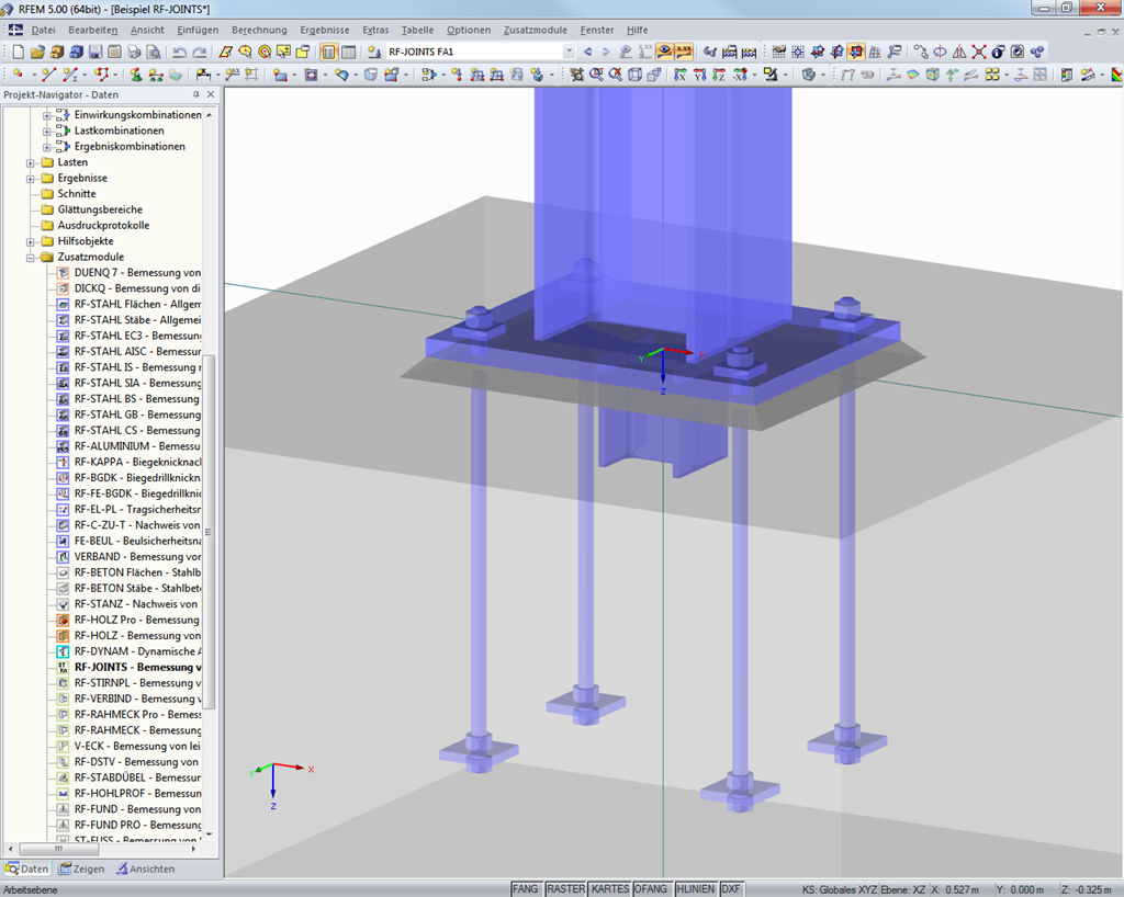 RSTAB 8 | JOINTS Stahl - Stützenfuß: Stützenfuß-Bemessung