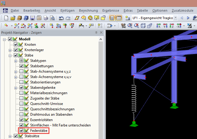 Darstellung der Federstäbe