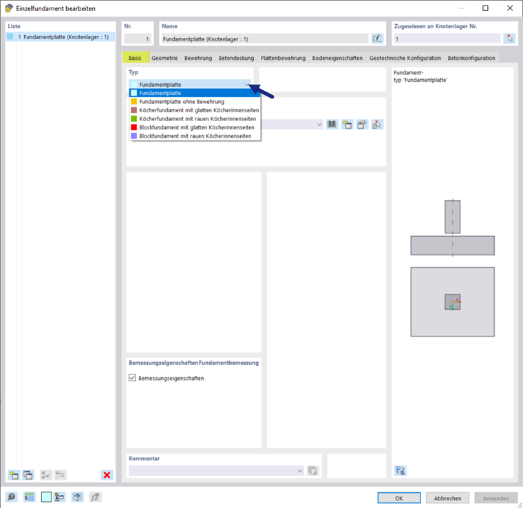 Bemessungseigenschaften von Einzelfundamenten | RFEM 6 | Betonfundamente