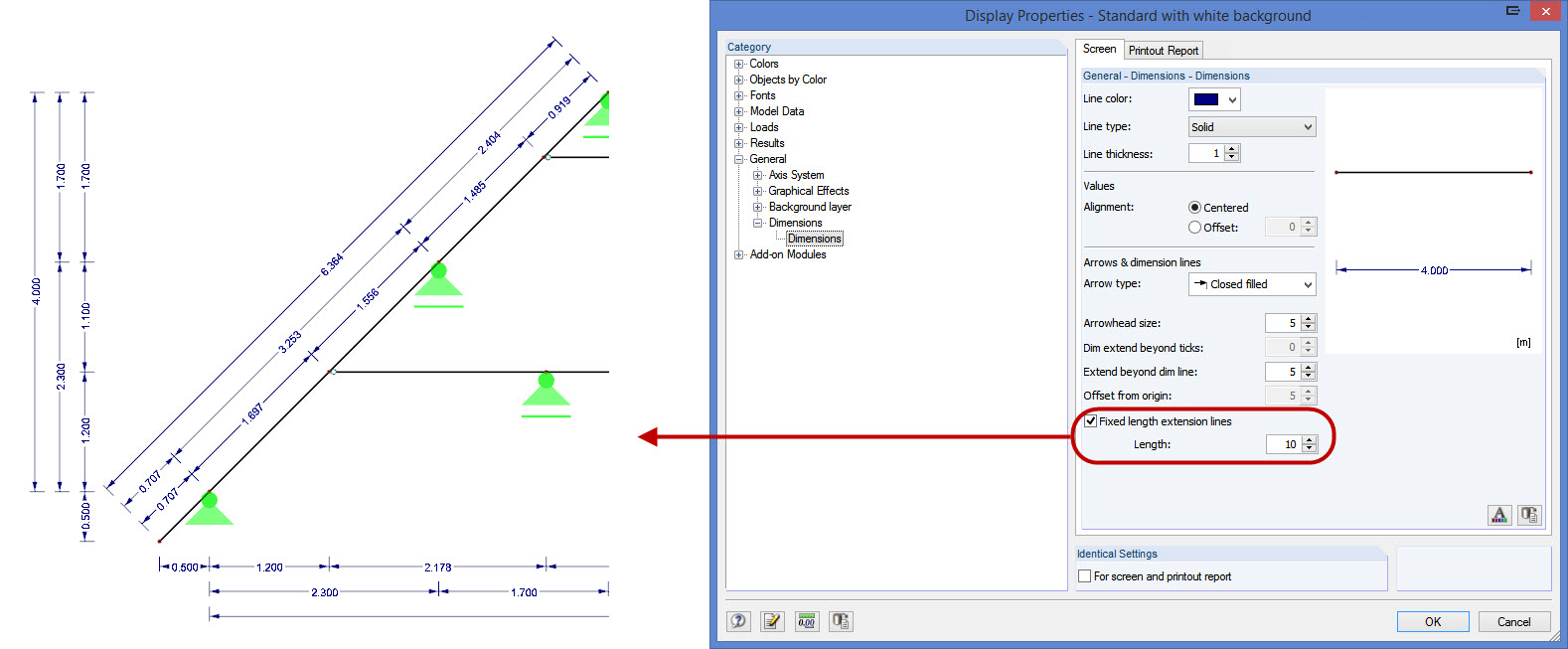 New Display Function for Dimensions: Fixed-Length Extension Lines
