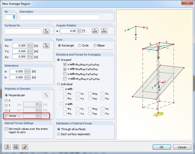 Projection of Average Region Using Vector