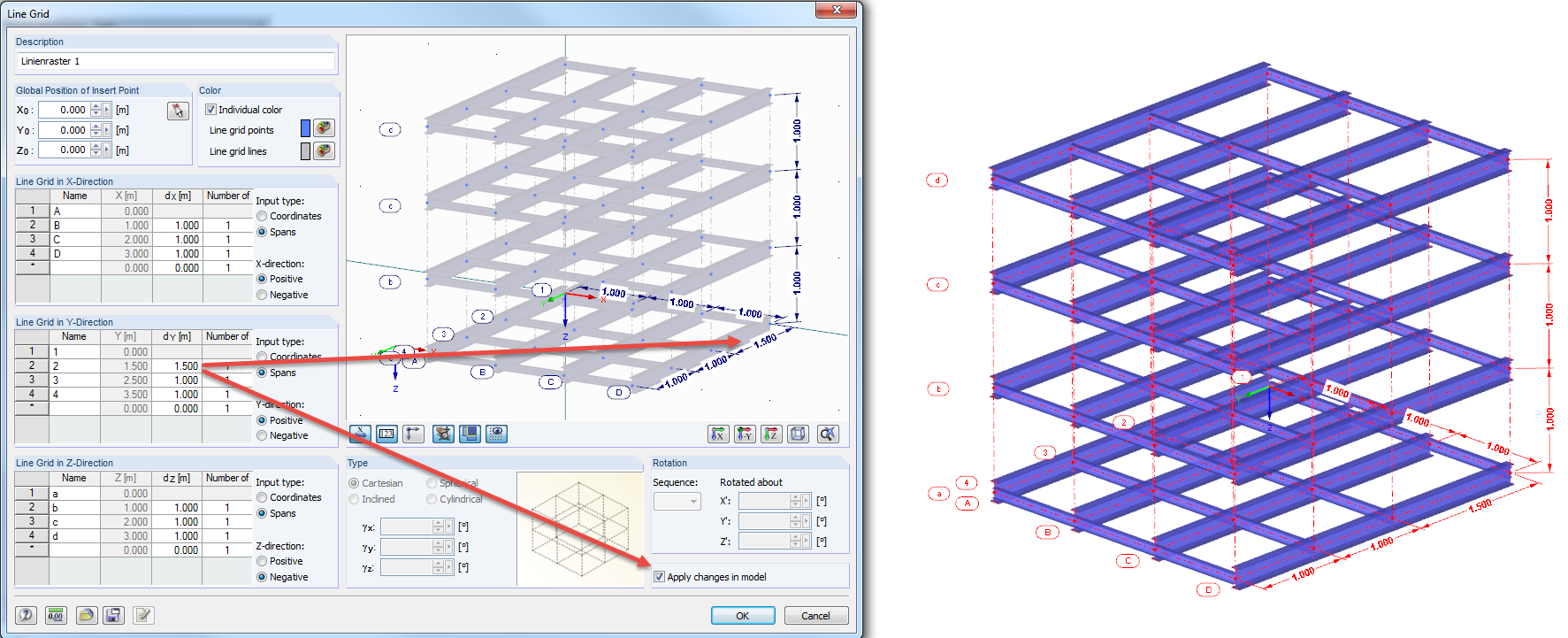 Applying Changes of Line Grid in Model