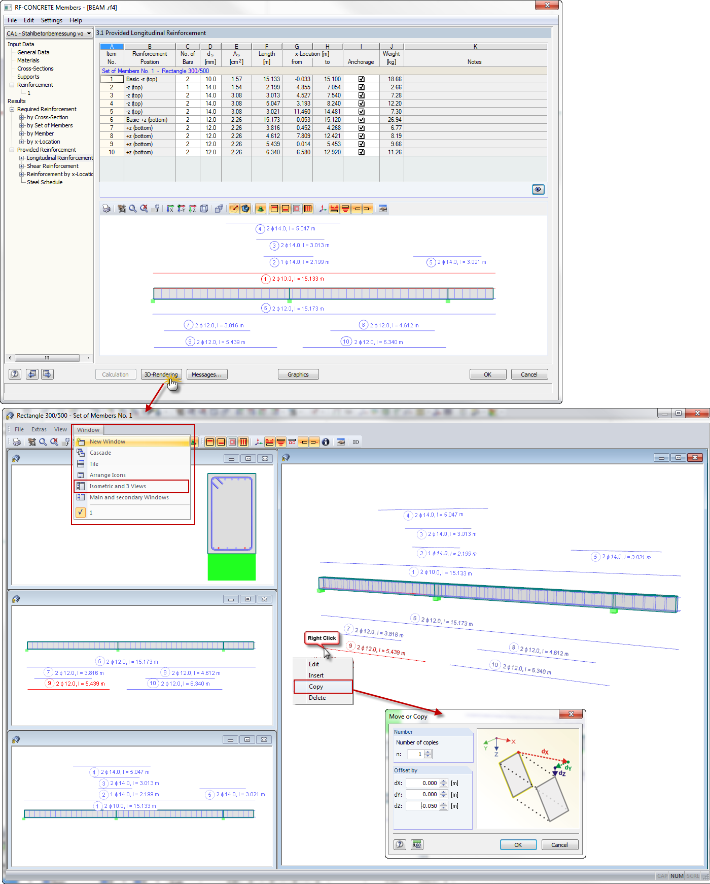 Working in the "3D Rendering of Reinforcement" Dialog Box