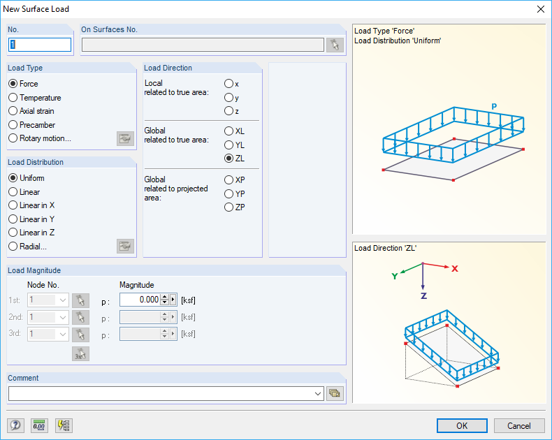 Definition and Action of Surface Load in RFEM
