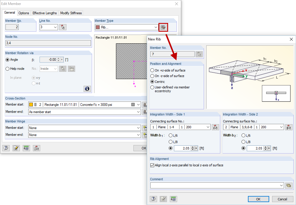 Rib in RFEM – Member type for Downstand and Upstand Beams with Plate Effect
