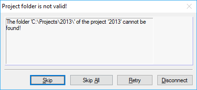 Project Folder Error Message in Project Manager