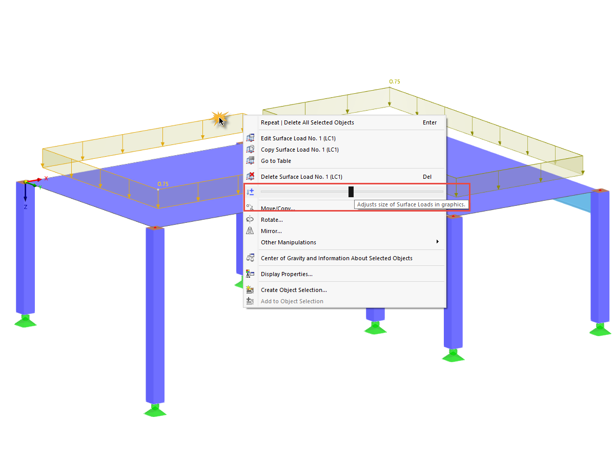 Quickly Changing Size of Supports and Loads in RFEM 6