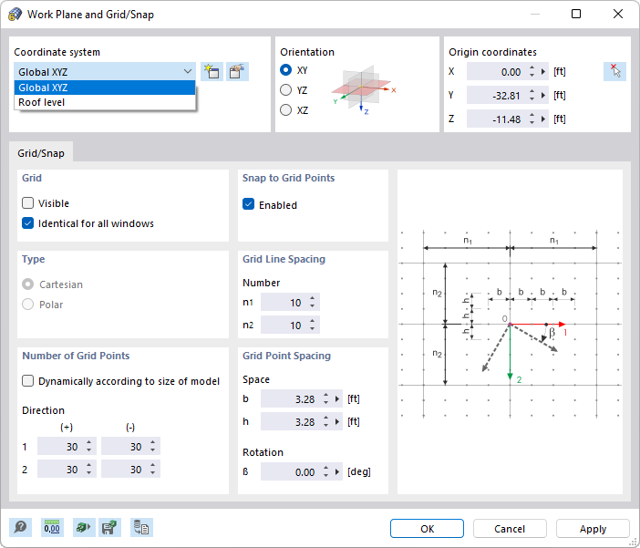 Work Planes and Grids | Program Functions | RFEM 6