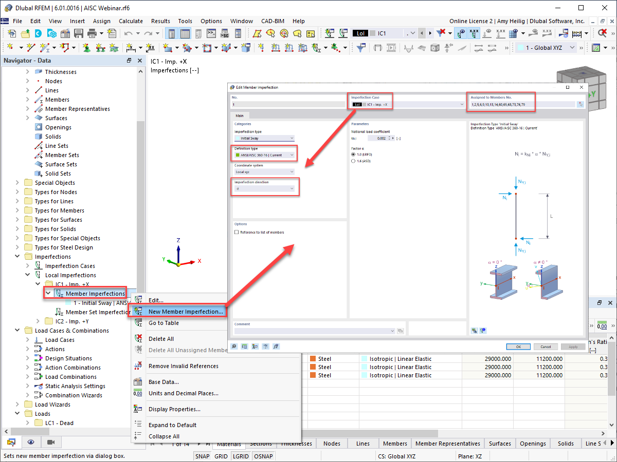 AISC 360-16 Ch. C Direct Analysis Method in RFEM 6