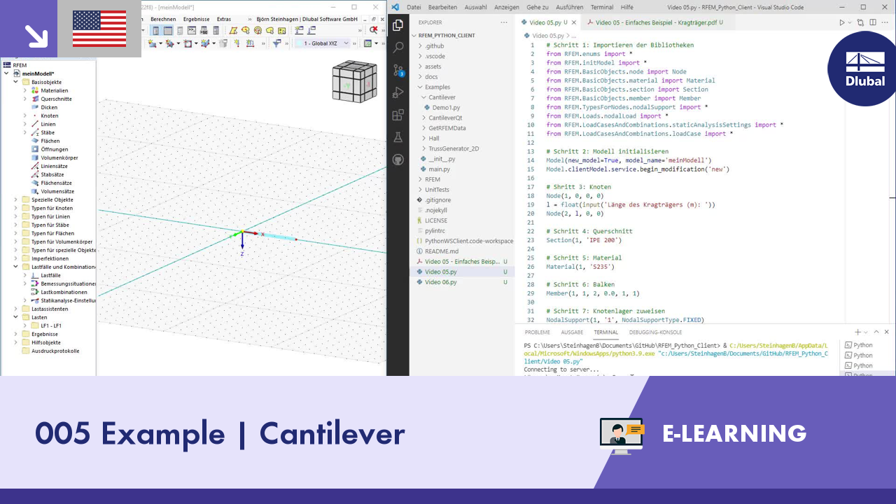 Programming with RFEM 6 and Python | 005 Example | Cantilever