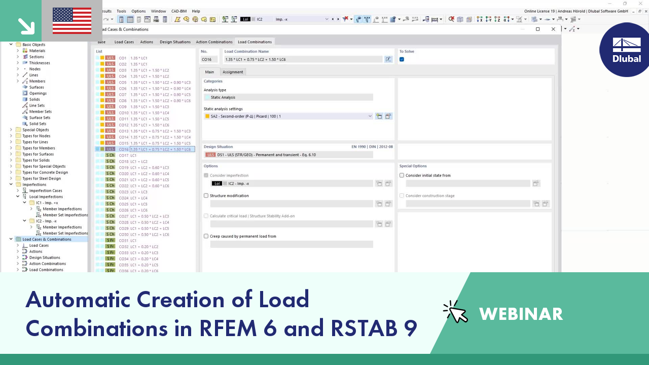 Automatic Creation of Load Combinations in RFEM 6 and RSTAB 9