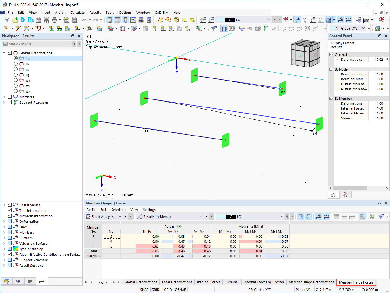 Feature 002450 | Result Tables for Member Hinges
