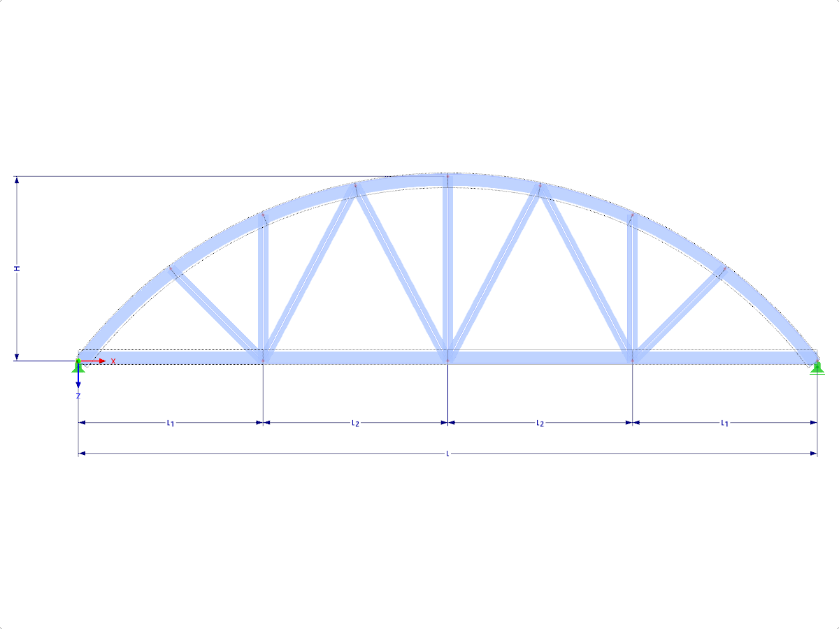 Model 001643 | FT704c-crv | Bowstring Truss with Parameters | Dlubal Software