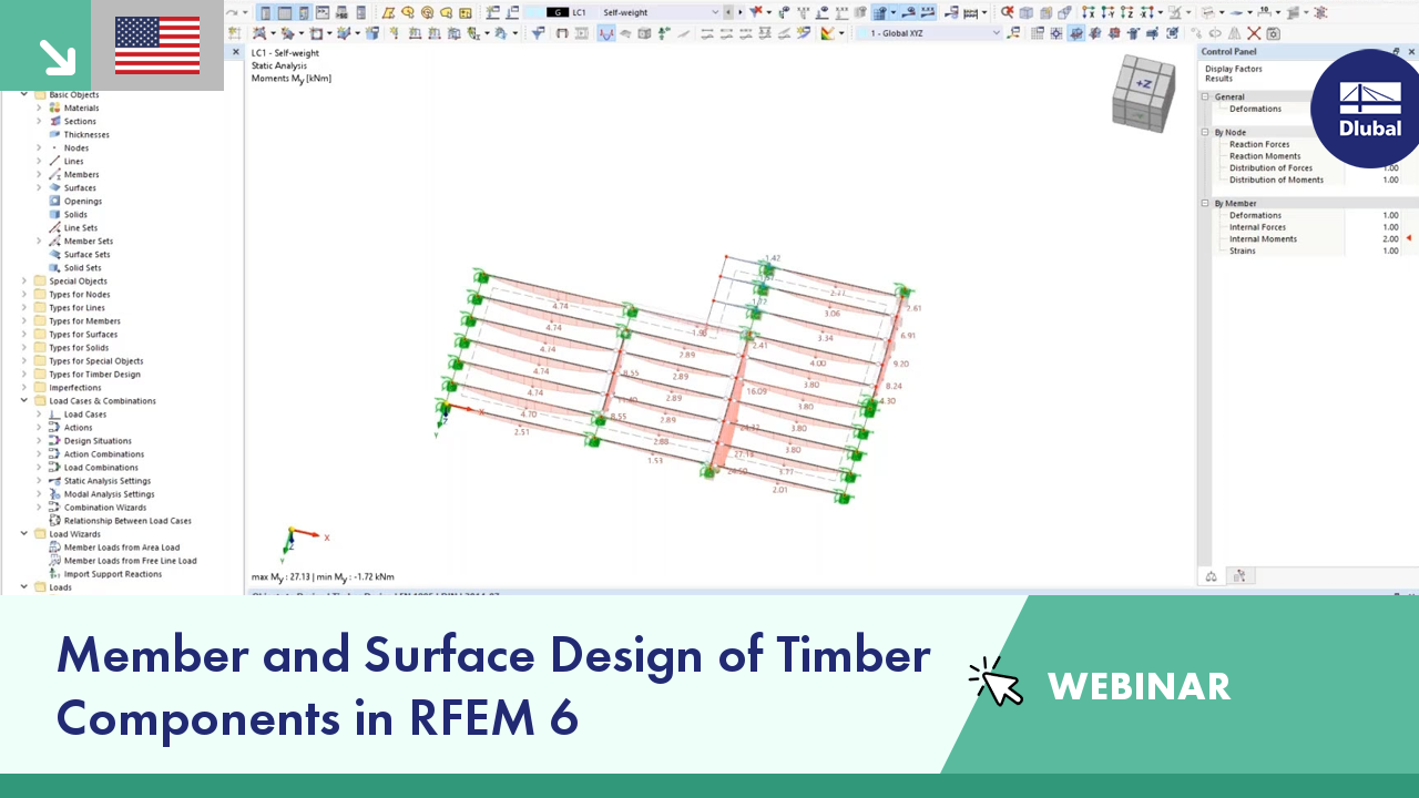 Member and Surface Design of Timber Components in RFEM 6