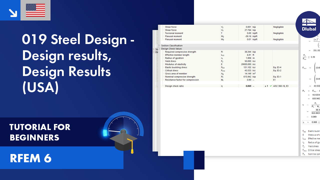 RFEM 6 Tutorial for Beginners | 019 Steel Design | Design results | Design Results (USA)