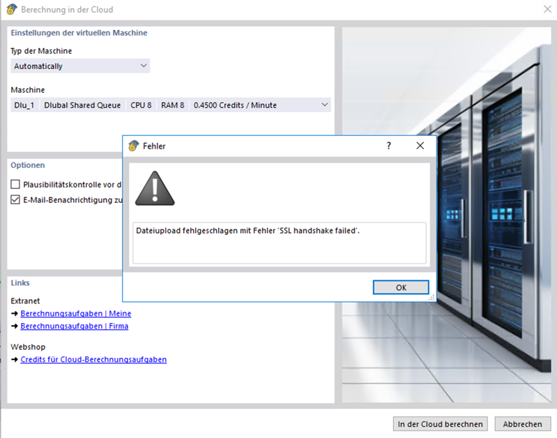 Error Message of RFEM 6 Cloud Calculation