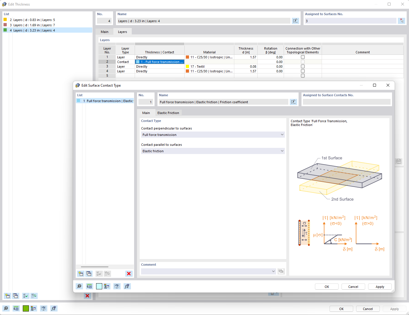 Definición de contacto de superficie entre capas | Dlubal Software
