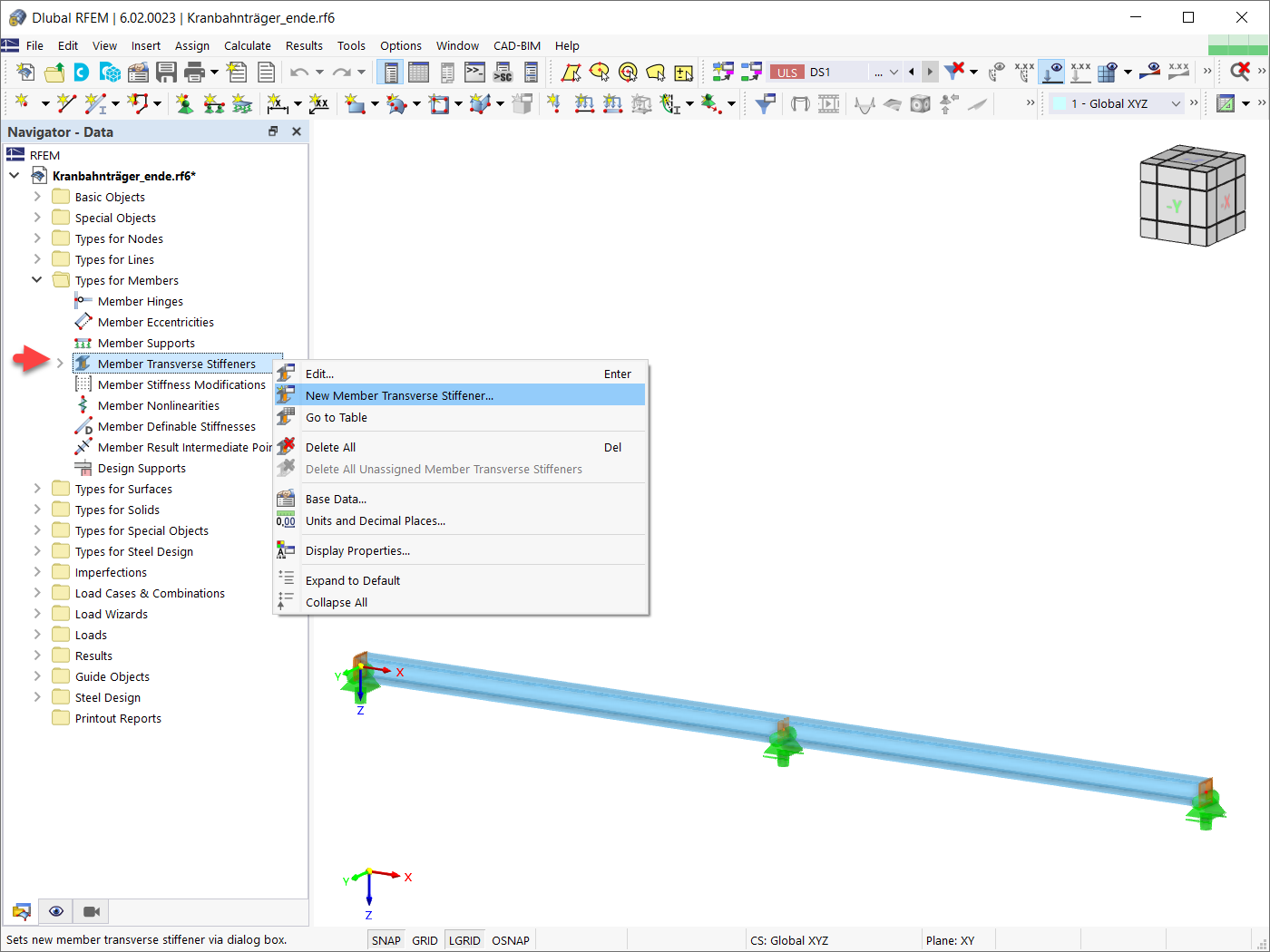 Rigidizadores transversales de barras en RFEM 6 y RSTAB 9