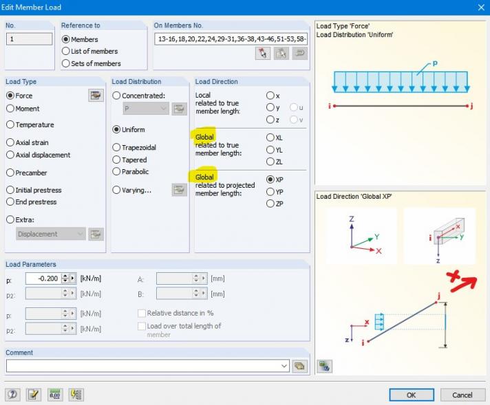 member load along user-defined coordinate system - Dlubal Software