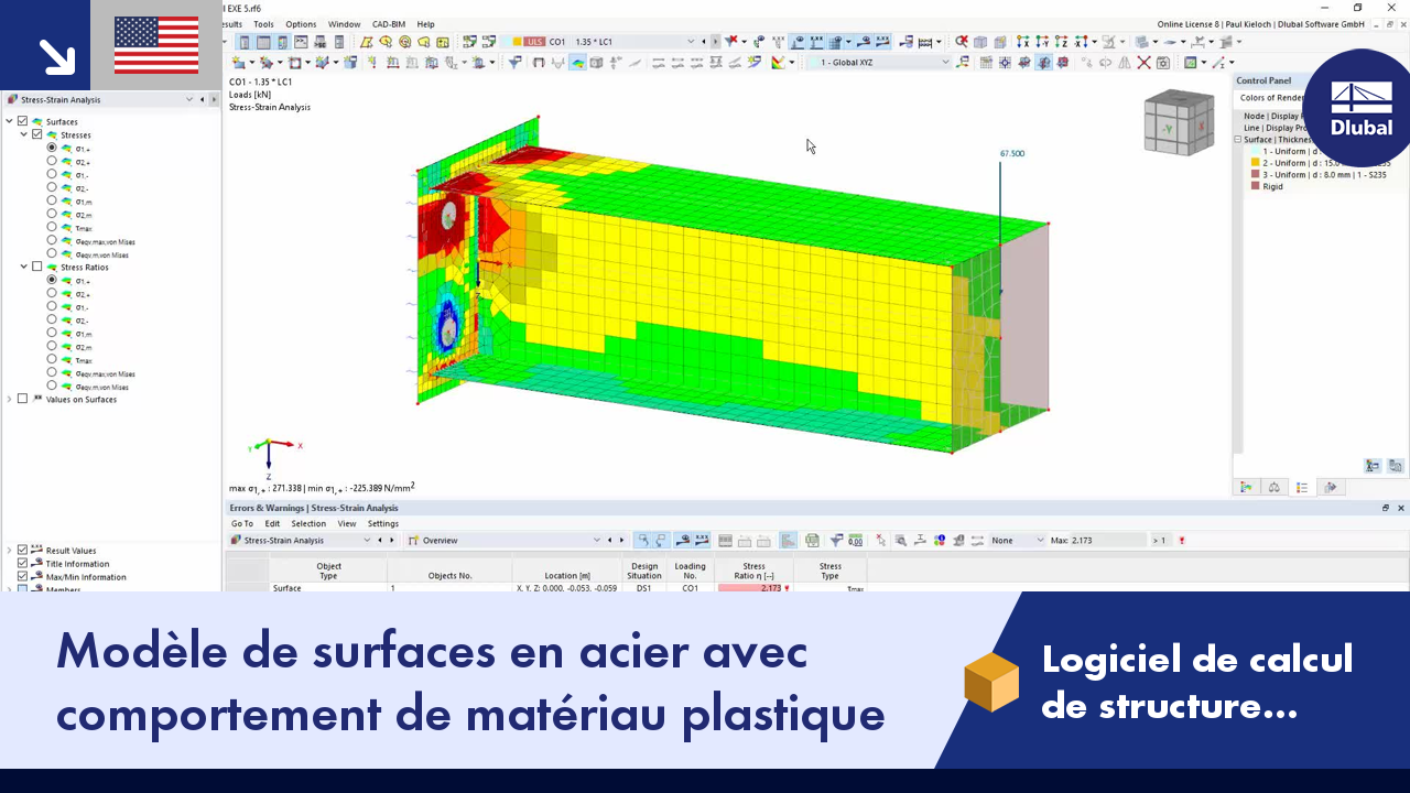Modèle surfacique en acier avec comportement de matériau plastique