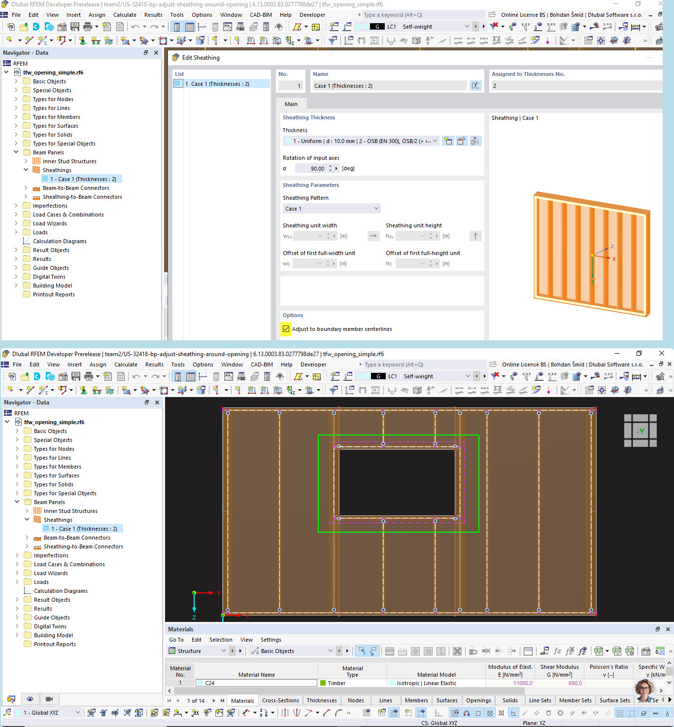 Revêtement et ouvertures le long de l’axe neutre de la barre